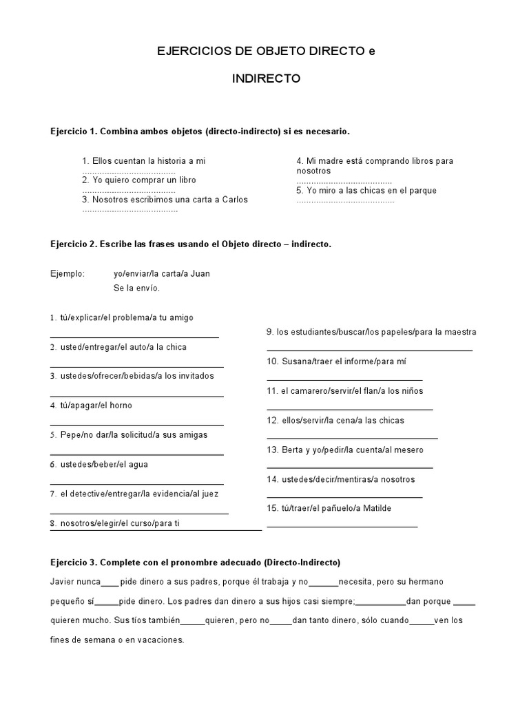 Ejercicios de Objeto Directo e Indirecto | PDF | Artes del lenguaje y ...