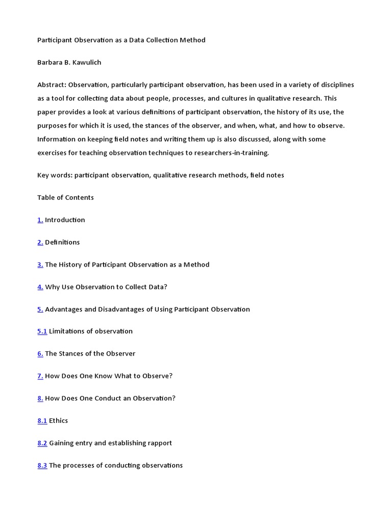 Understanding Participant Observation Methods | PDF | Qualitative ...