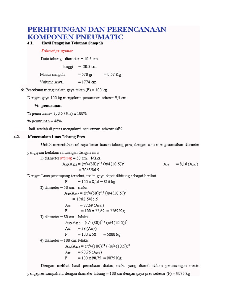 Perhitungan Dan Perencanaan Komponen Pneumatic | PDF