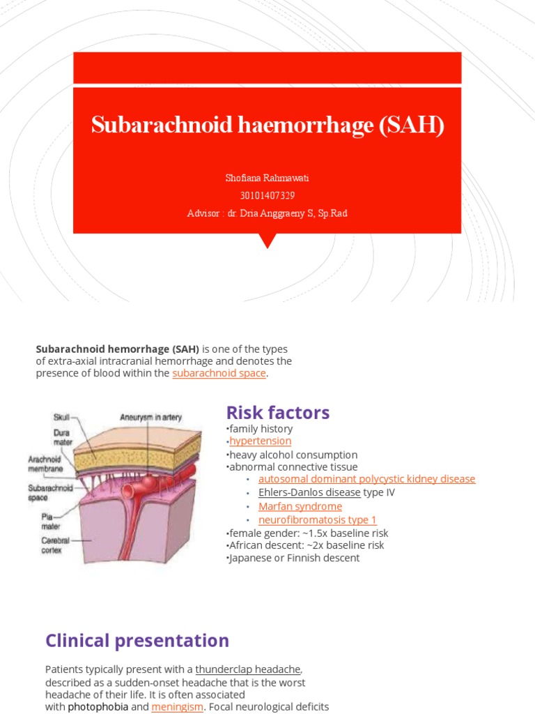 Subarachnoid Hemorrhage Causes, Symptoms, Diagnosis | PDF ...