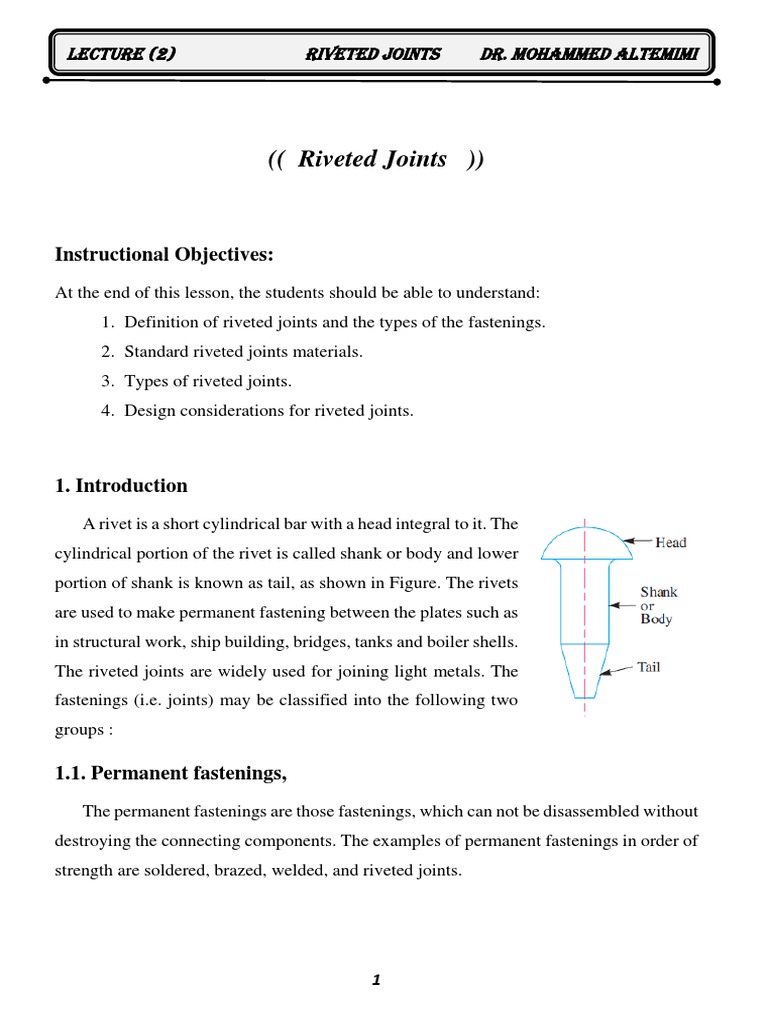 Understanding Riveted Joints Basics | PDF | Rivet | Strength Of Materials