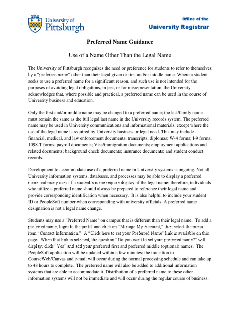 Preferred Name Usage at Pitt | PDF | Government | Justice