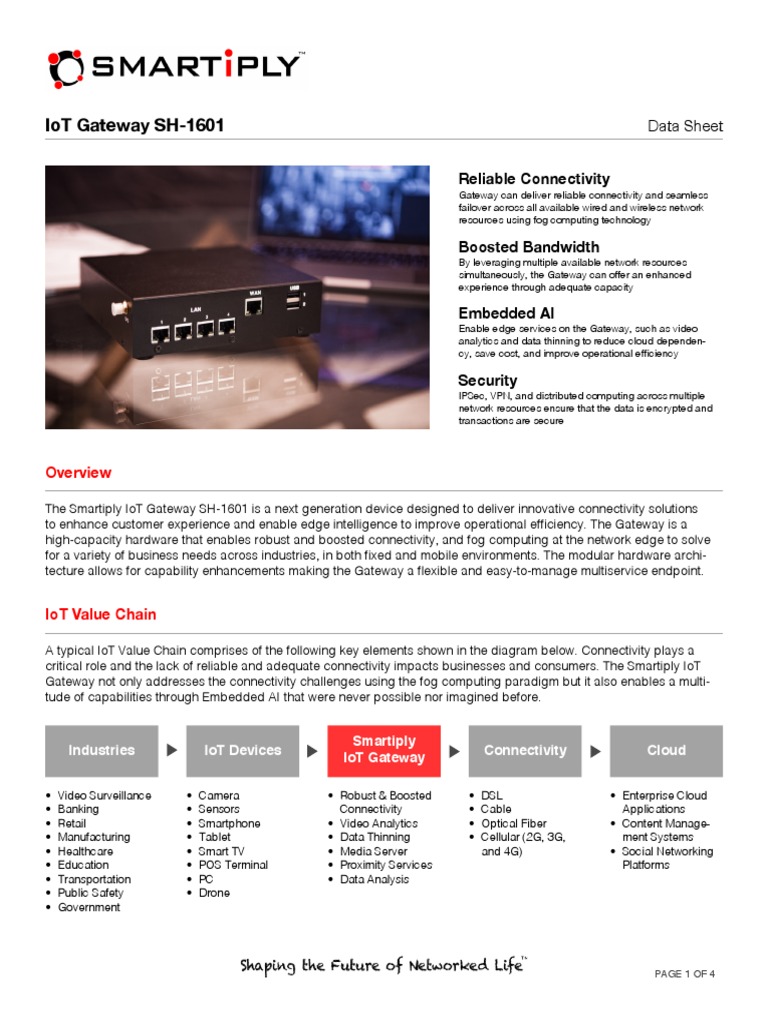 Smartiply IoT Gateway Datasheet PDF | PDF | Internet Of Things | Gateway (Telecommunications)