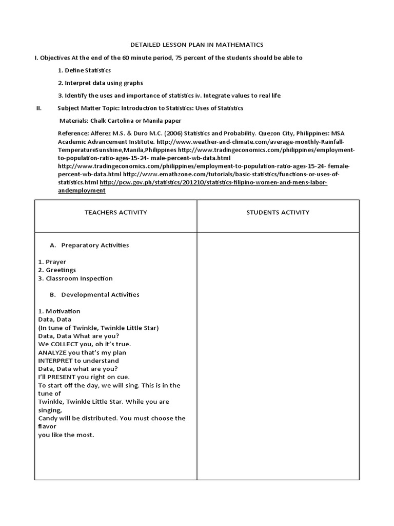 Introduction to Statistics Lesson Plan | PDF | Summation | Statistics