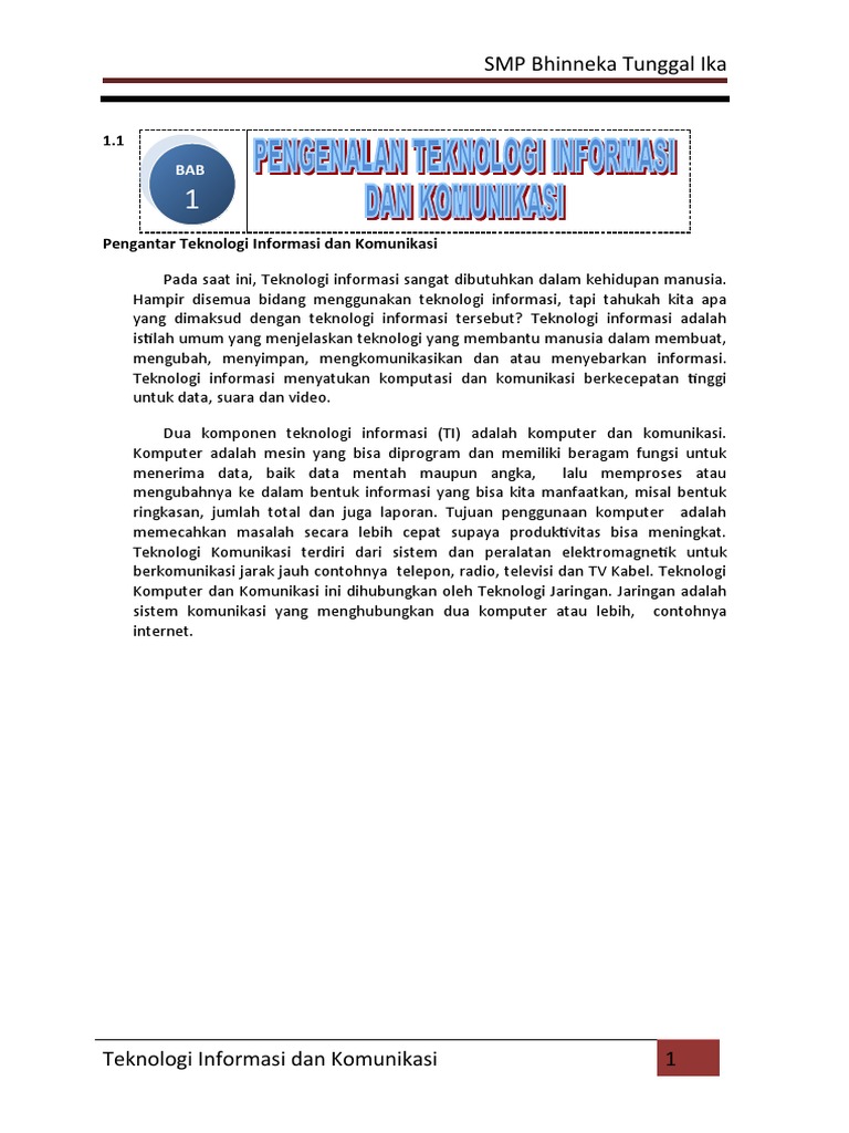 Pengenalan Teknologi Informasi dan Komunikasi | PDF
