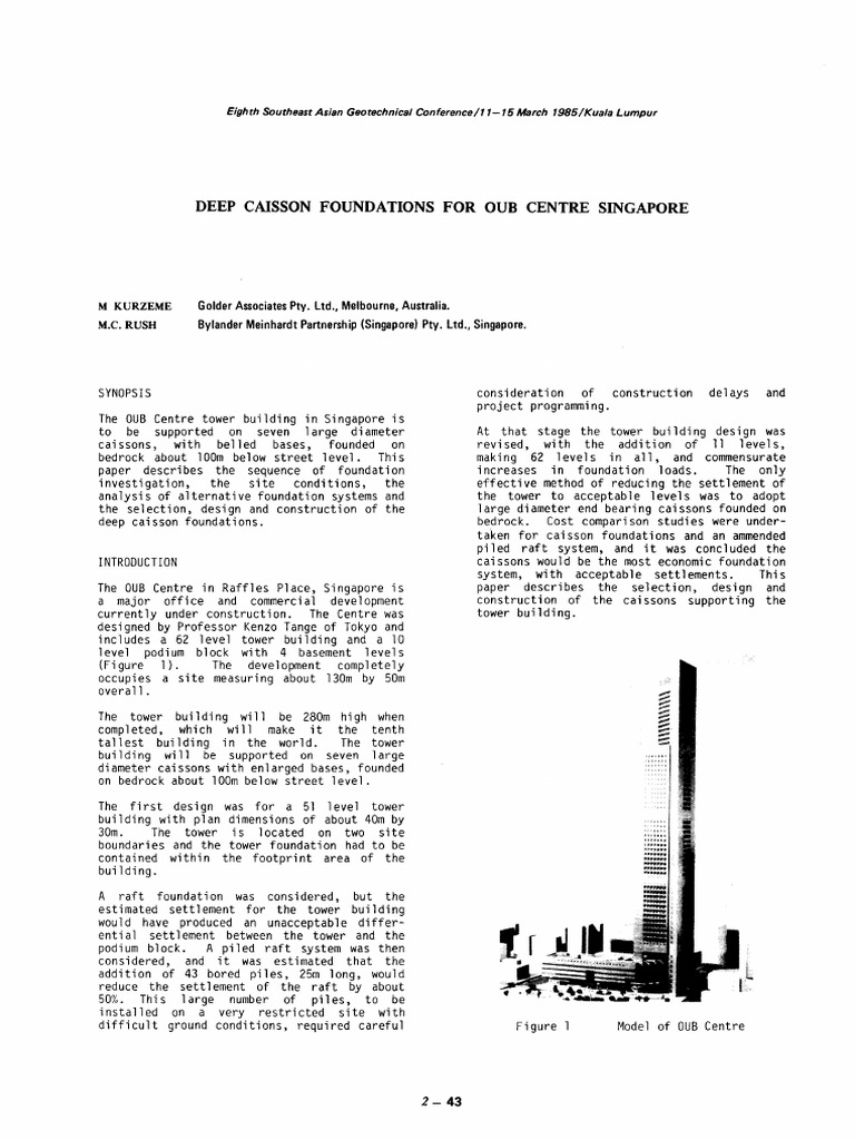 8SEAGC1985 Deep Caisson Foundations For OUB Centre Singapore, 1985 ...
