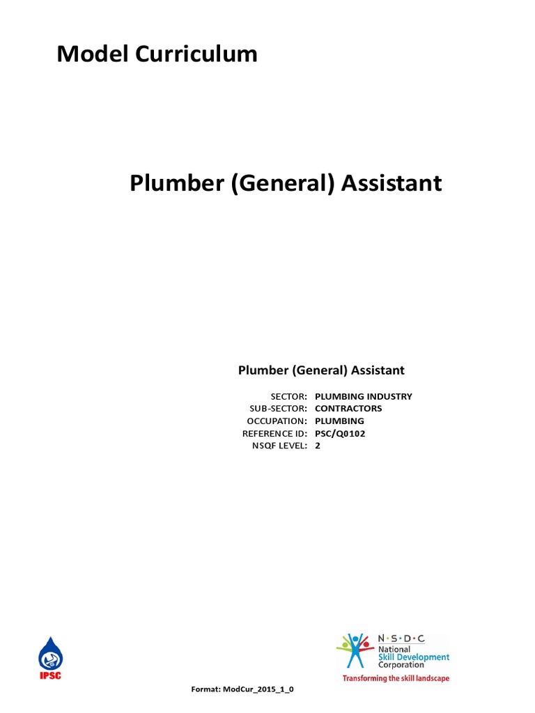 Model Curriculum: Plumber (General) Assistant | PDF | Plumbing | Tap ...