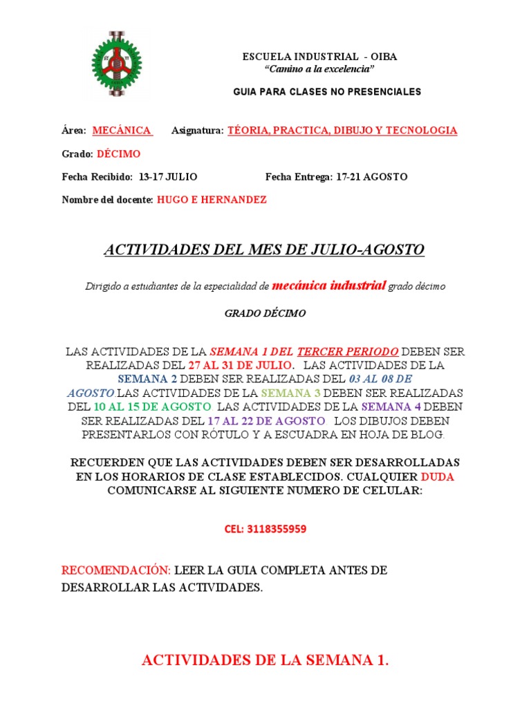 Guia Actividades DECIMO JULIO | PDF | Herramientas | Máquinas