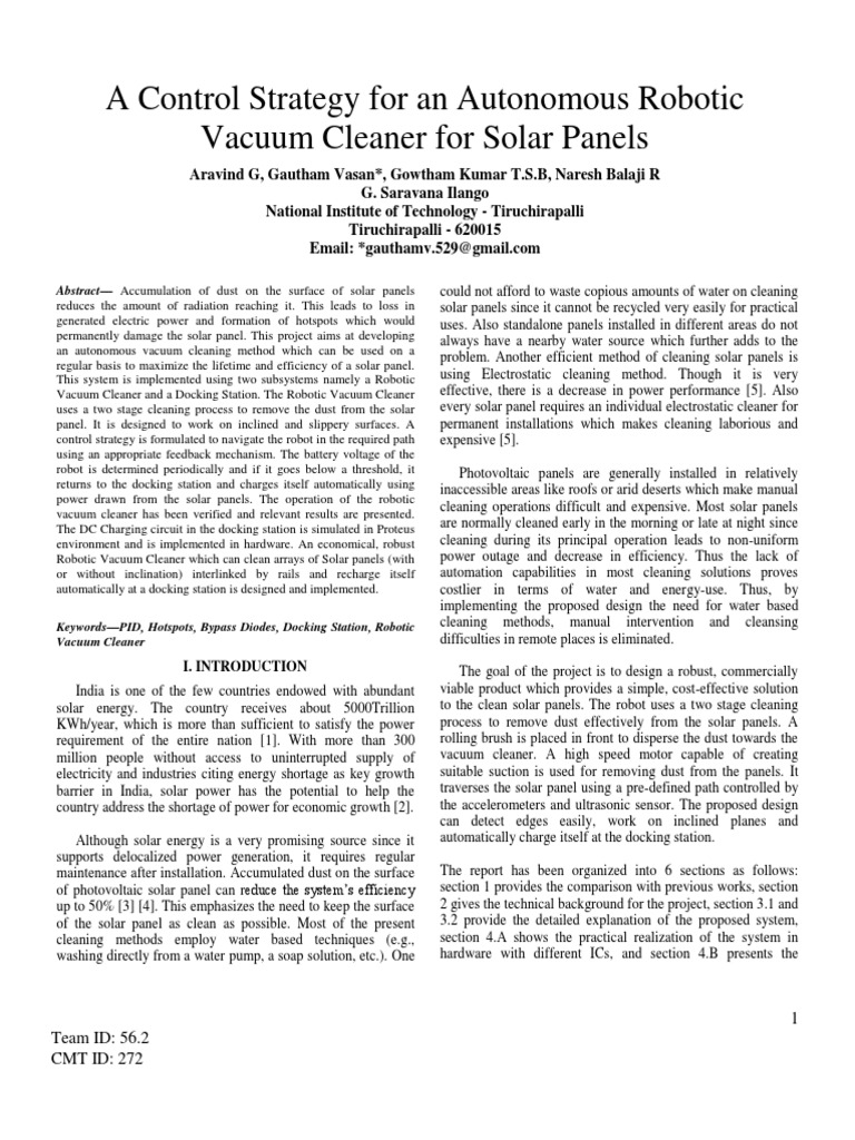 A Control Strategy For An Autonomous Robotic Vacuum Cleaner For Solar ...