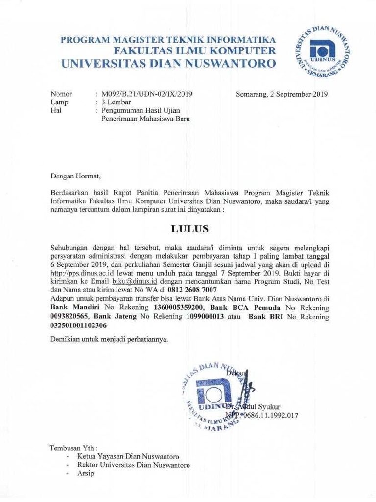 Pengumuman Lolos Seleksi MTI Ganjil 2019-2020 PDF | PDF