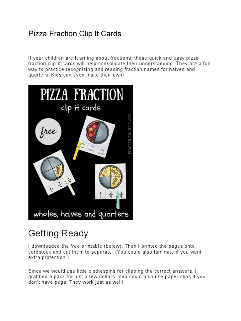MATHEMATIC Pizza Fraction Clip It Cards | PDF