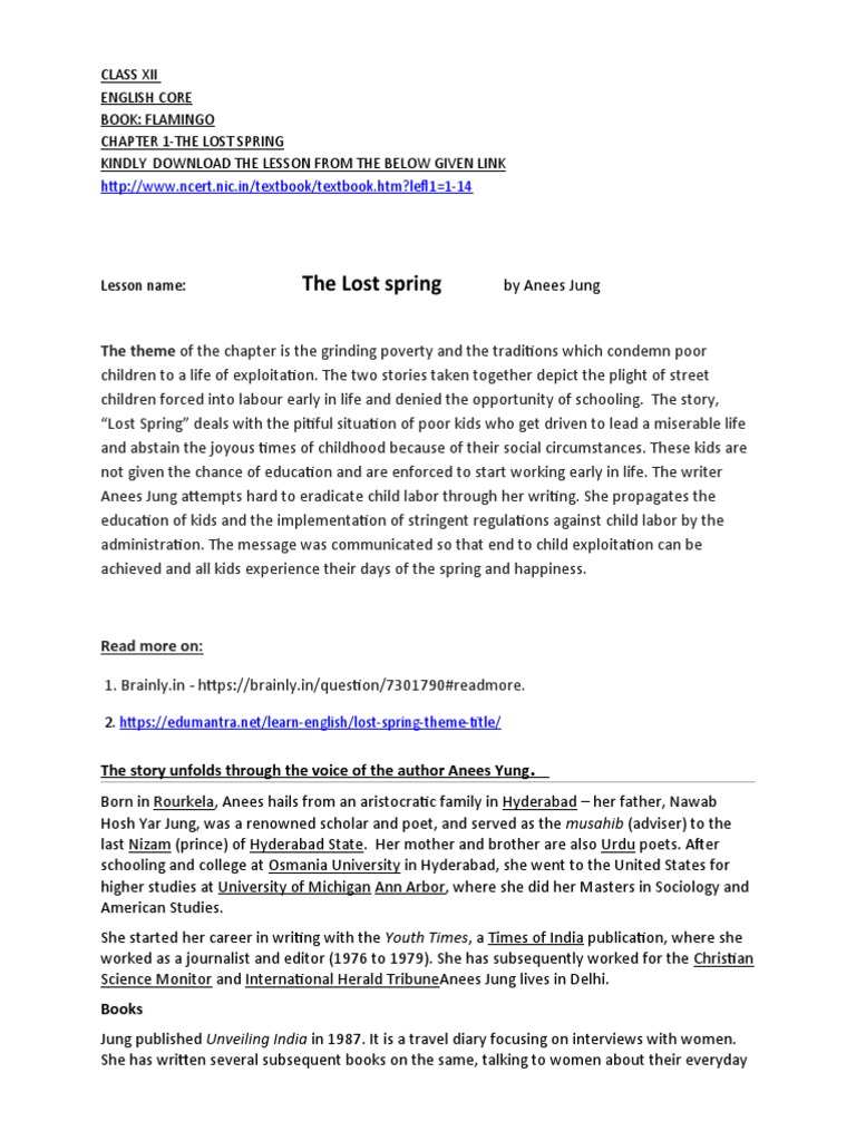 The Lost Spring: The Theme of The Chapter Is The Grinding Poverty and ...