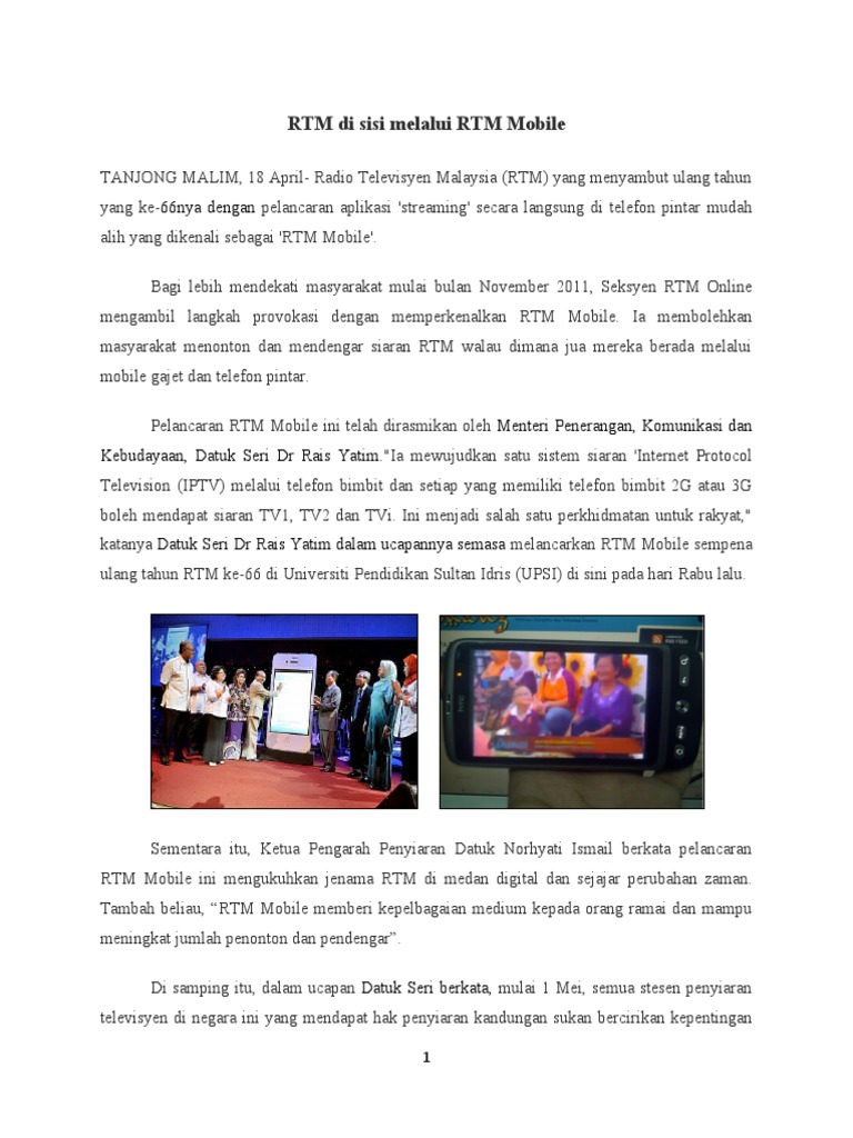 RTM Mobile: Aplikasi Streaming Baru | PDF | Ilmu Sosial | Perjalanan