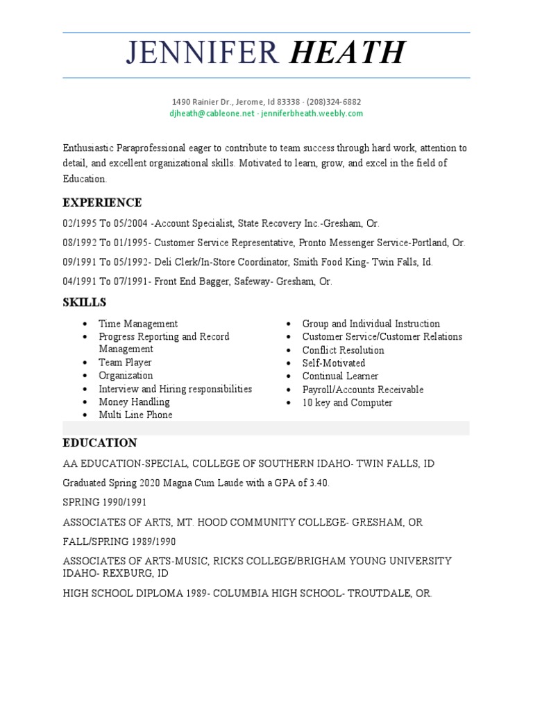 Educ 290 Revised Resume 2020 | PDF