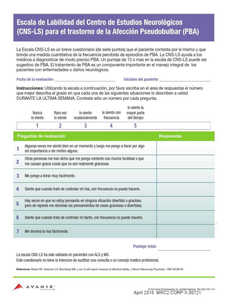 Escala de Labilidad Del Centro de Estudios Neurológicos (CNS-LS) para ...
