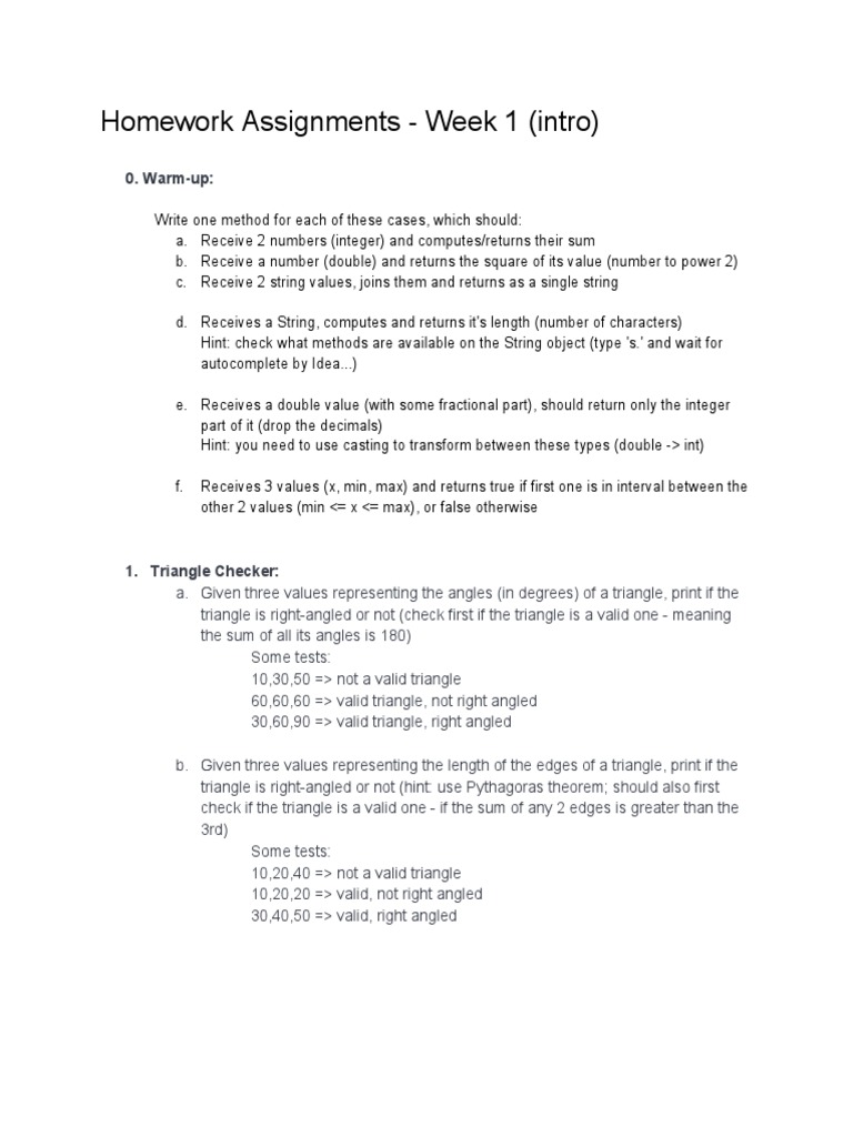 Homework Assignments - Week 1 (Intro) : 0. Warm-Up | PDF | Parameter (Computer Programming ...