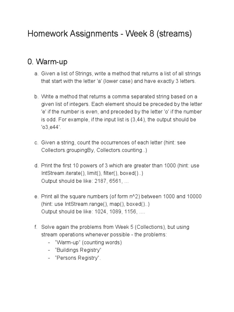 Homework Assignments - Week 8 (Streams) : 0. Warm-Up | PDF | String ...