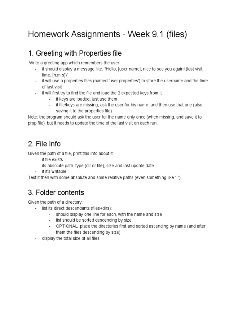 Homework Assignments - Week 9.1 (Files) : 1. Greeting With Properties File | PDF | Comma ...