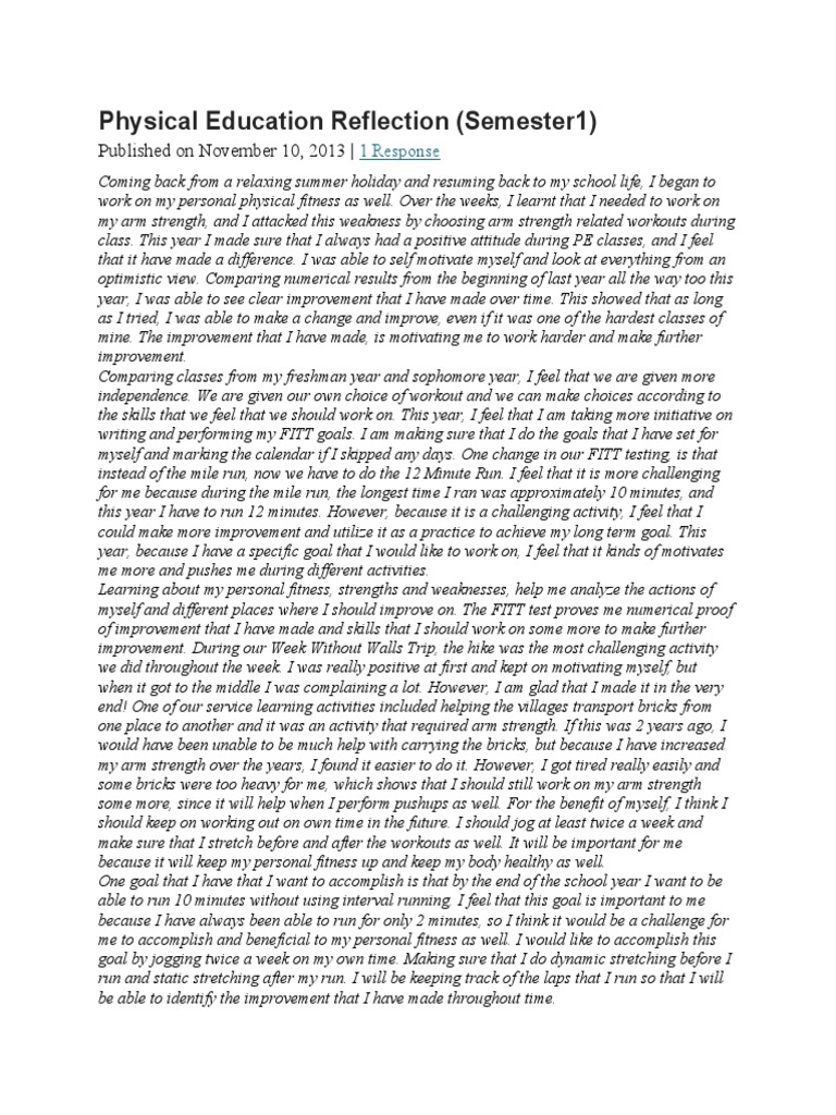 Physical Education Reflection (Semester1) : Published On November 10 ...