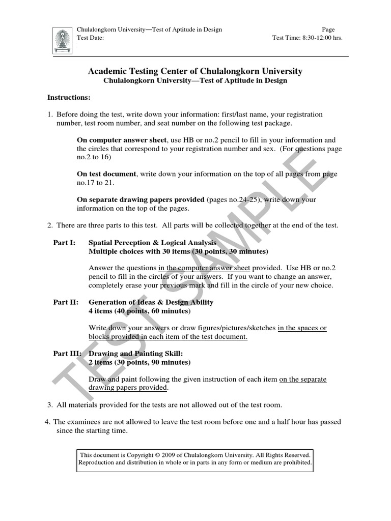 Academic Testing Center of Chulalongkorn University | PDF | Multiple ...