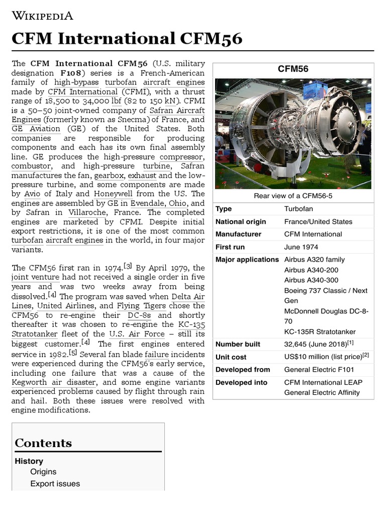 CFM International CFM56: History | PDF | Propulsion | Aviation