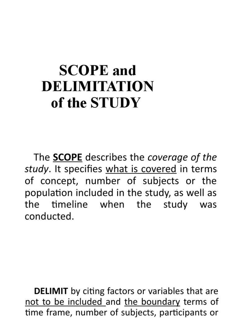 SCOPE and DELIMITATION of The STUDY | PDF | Question | Rubric (Academic)