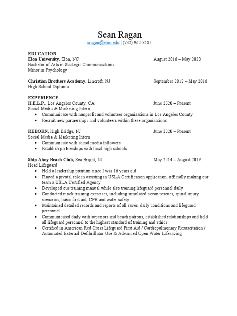Sean Ragan Resume | PDF