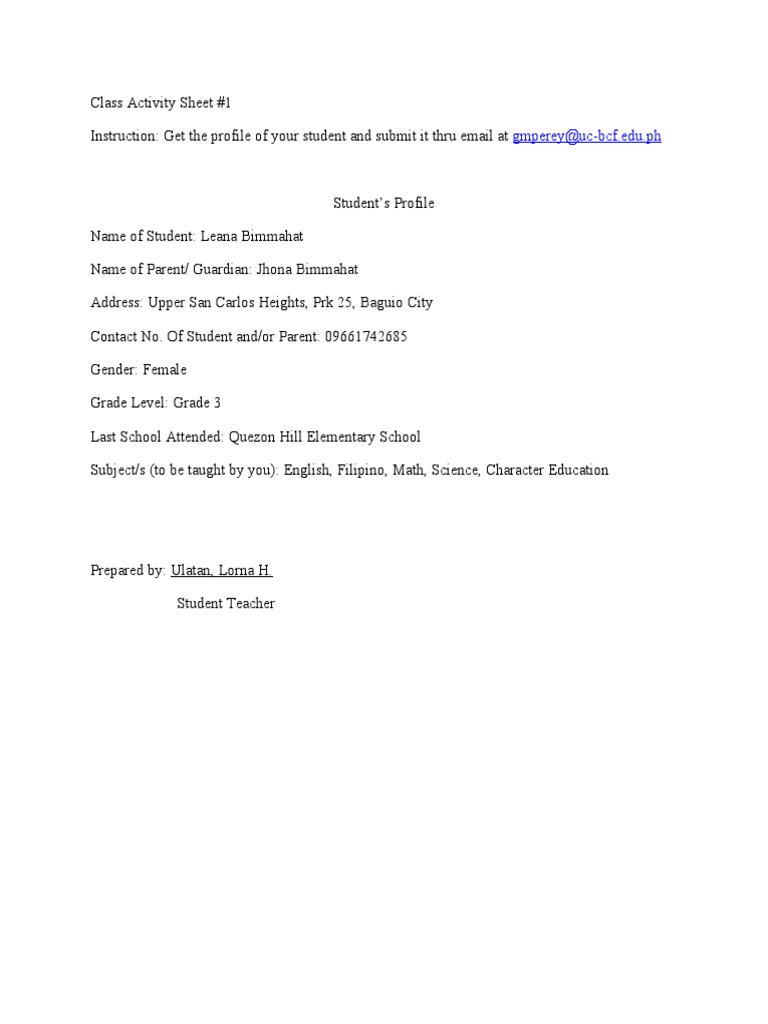 Class Activity Sheet #1 | PDF