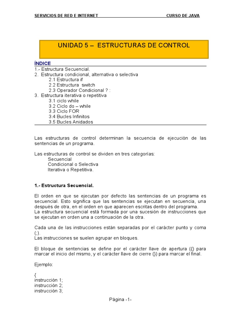 Unidad 5 - Estructuras de Control | PDF | Java (lenguaje de ...