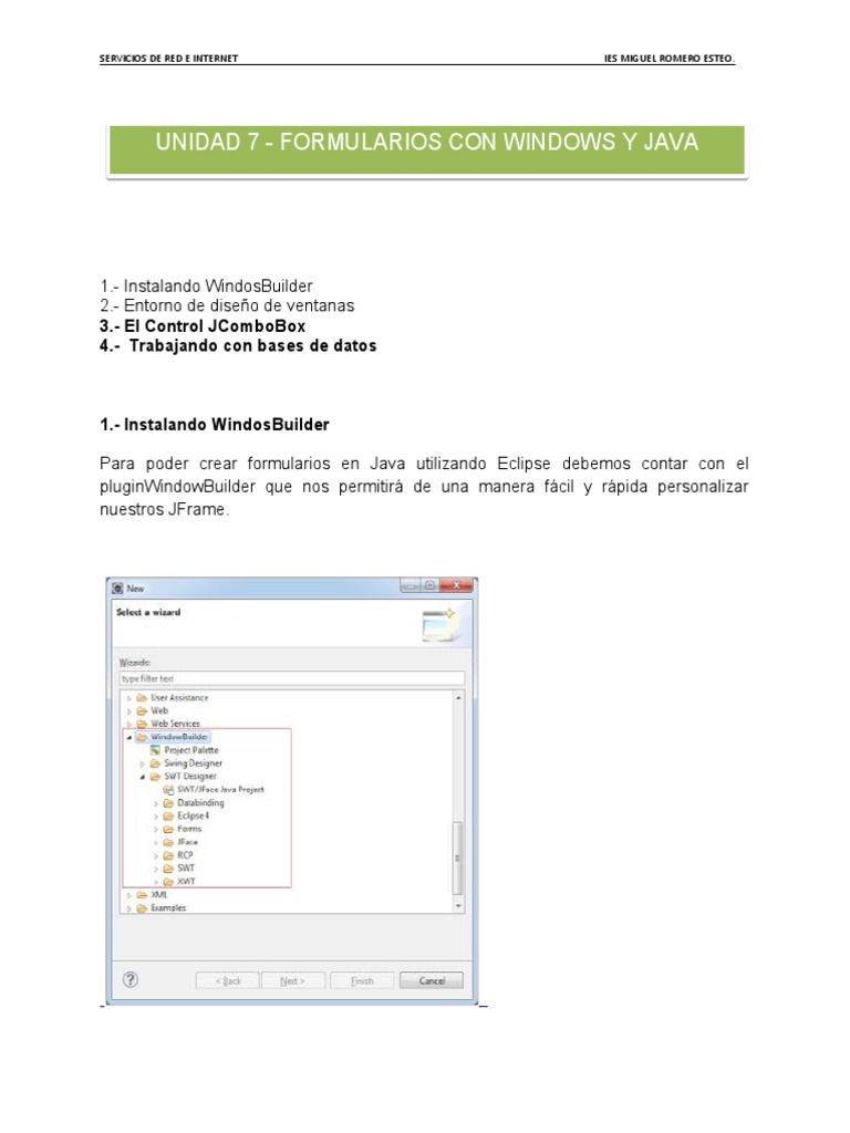 Formularios Java con WindowBuilder | PDF | Eclipse (software) | Ventana (informática)