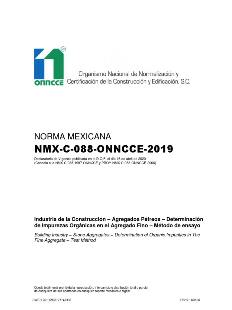 Nmx-C-088-Onncce-2019 Impurezas Inorganicas PDF | PDF | Ácido ...