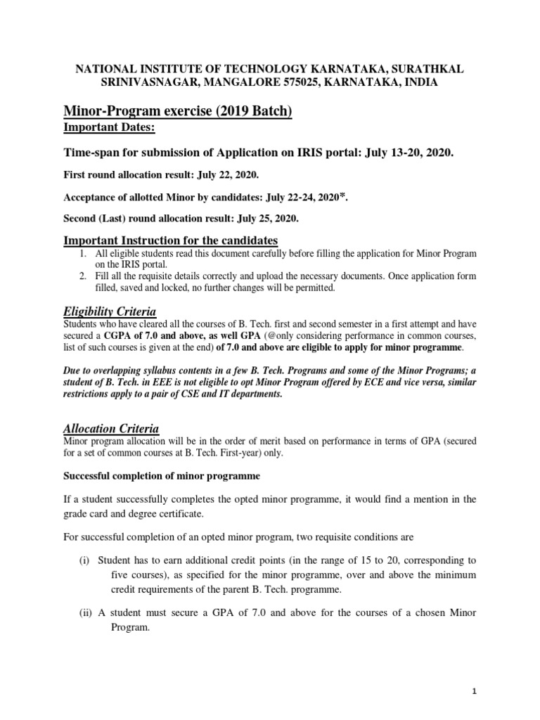 Minors Application Instructions 2019 2023 Batch | PDF | Educational ...