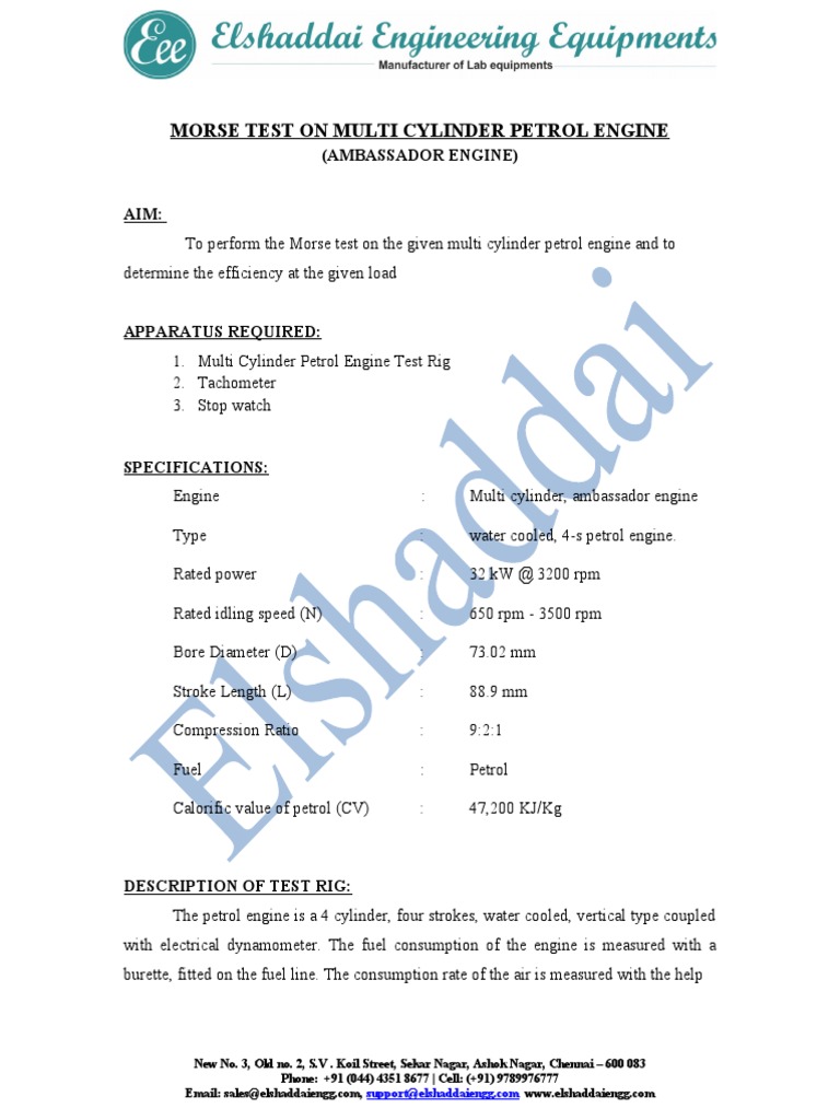Morse Test On Multi Cylinder Petrol Engine | PDF | Engines | Internal ...