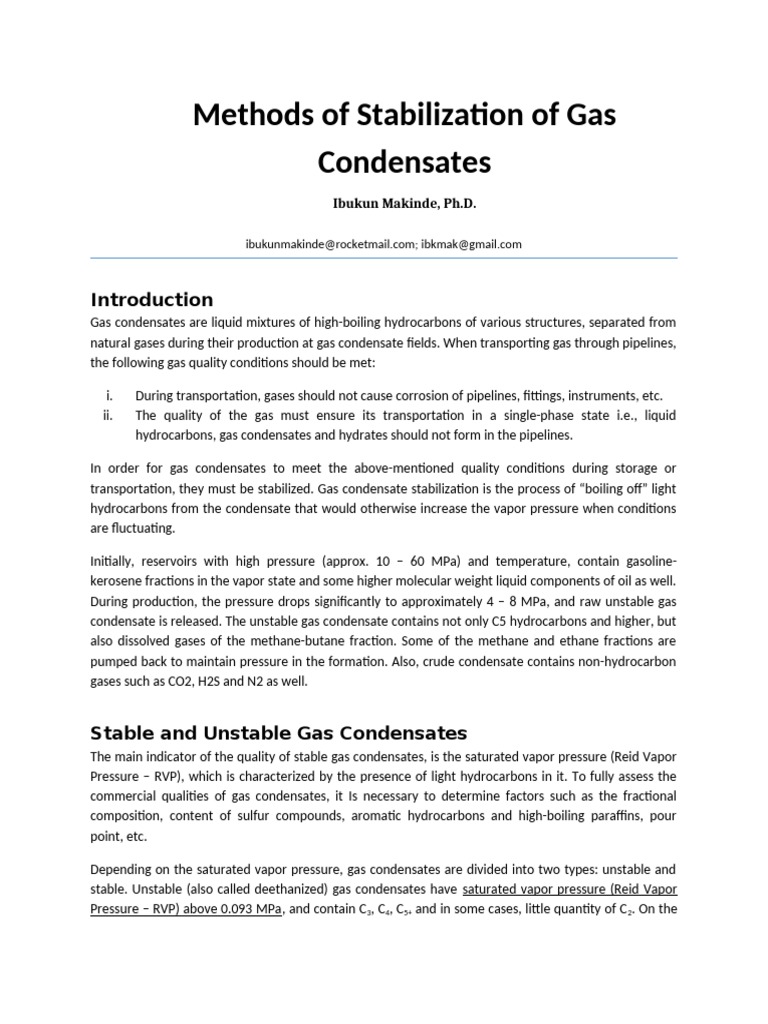 Preprint - Methods of Stabilization of Gas Condensates PDF | PDF ...