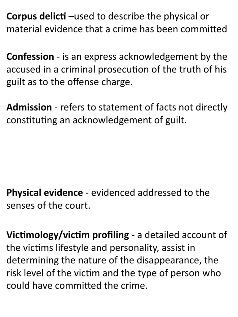 Material Evidence That A Crime Has Been Committed: Corpus Delicti ...