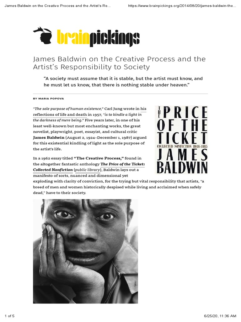 James Baldwin On The Creative Process and The Artist's Responsibility To Society - Brain ...