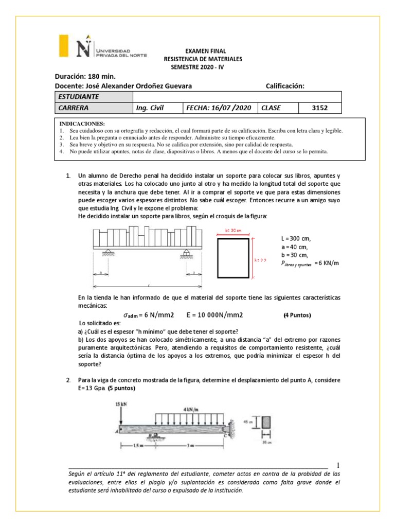 Examen Final Resis - 2020-3152 | PDF | Prueba (evaluación) | Naturaleza