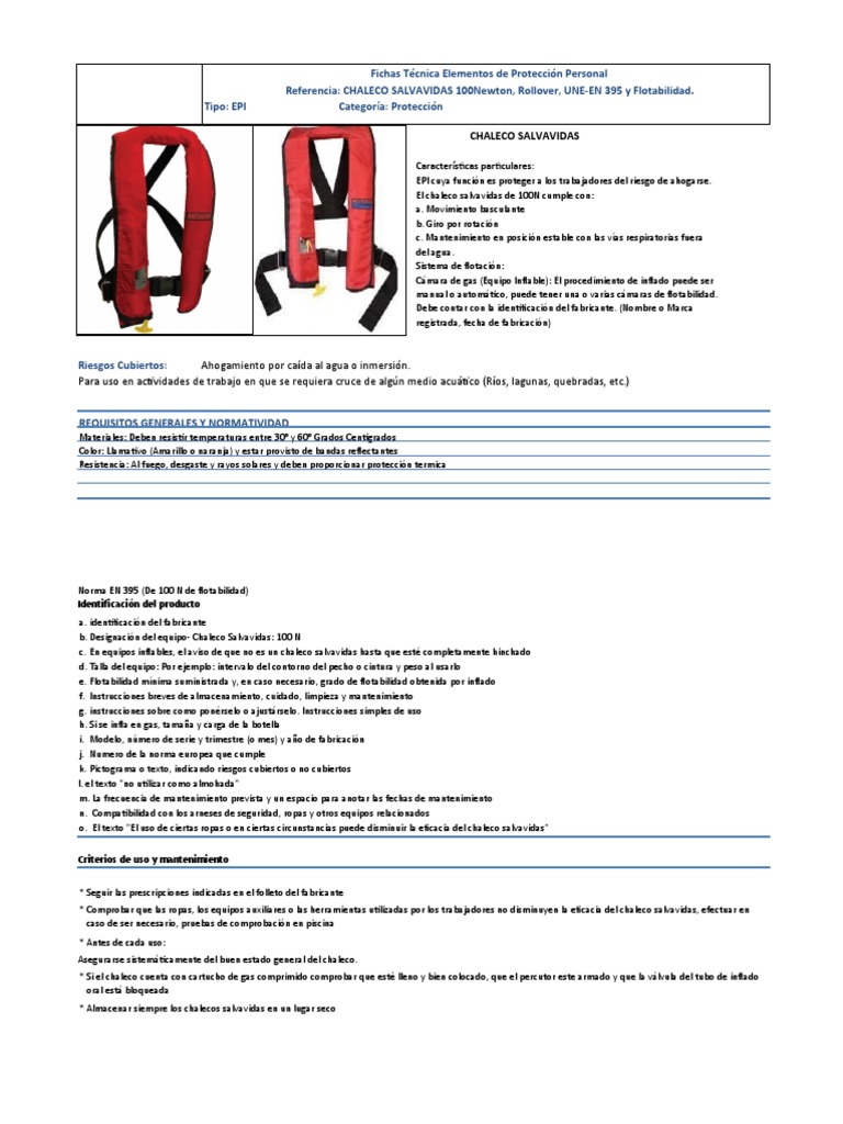 Ficha Técnica Chaleco Salvavidas | PDF | Naturaleza