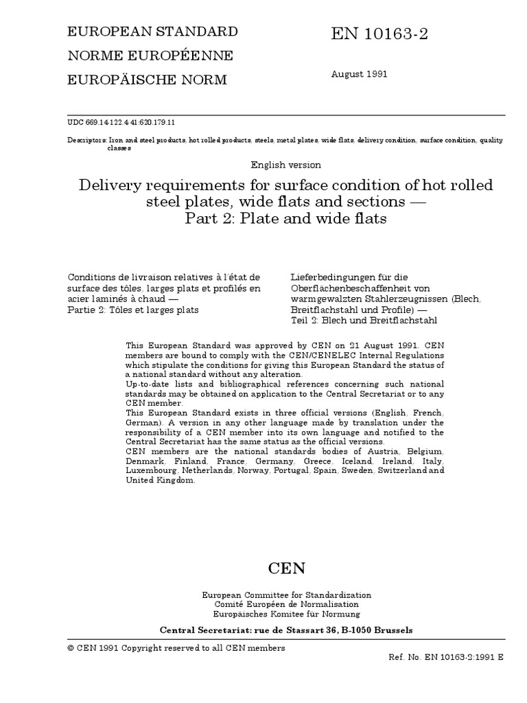 En 10163-2 | PDF | Rolling (Metalworking) | Engineering Tolerance