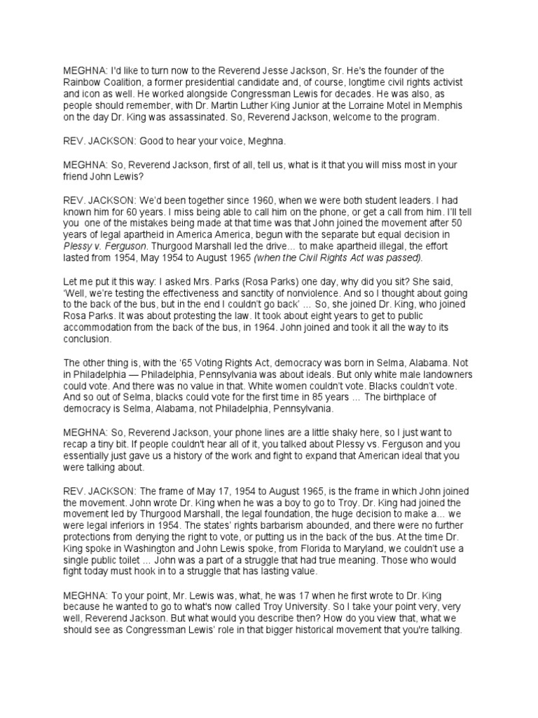Jesse Jackson Transcript | PDF | Martin Luther King Jr. | Movements For ...