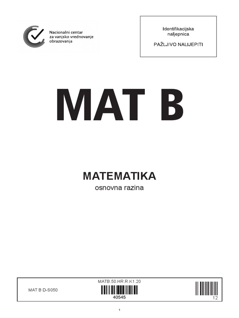Matura Matematika B Razina 2020 | PDF