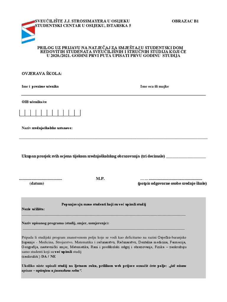 OBRAZAC B1 Brucoši 2020 | PDF