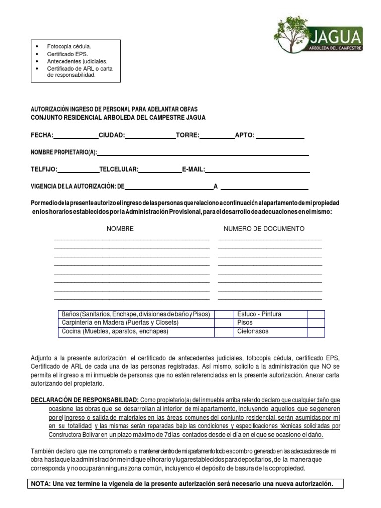 Autorización Ingreso de Contratistas | PDF | Naturaleza