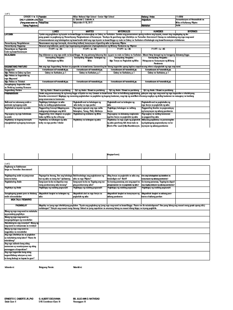 Grade 11 DLL - ERNESTO Week 1 | PDF