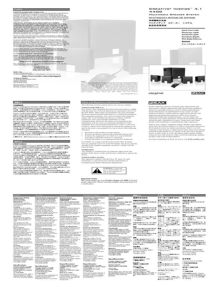 Inspire 4.1 4400 L8 QSG RevC | PDF | Sound | Radio