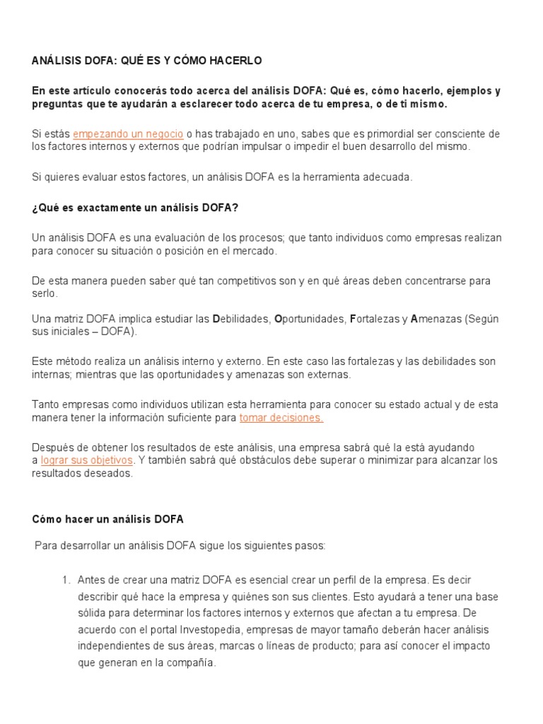 Cómo realizar un efectivo análisis DOFA para evaluar tanto empresas ...