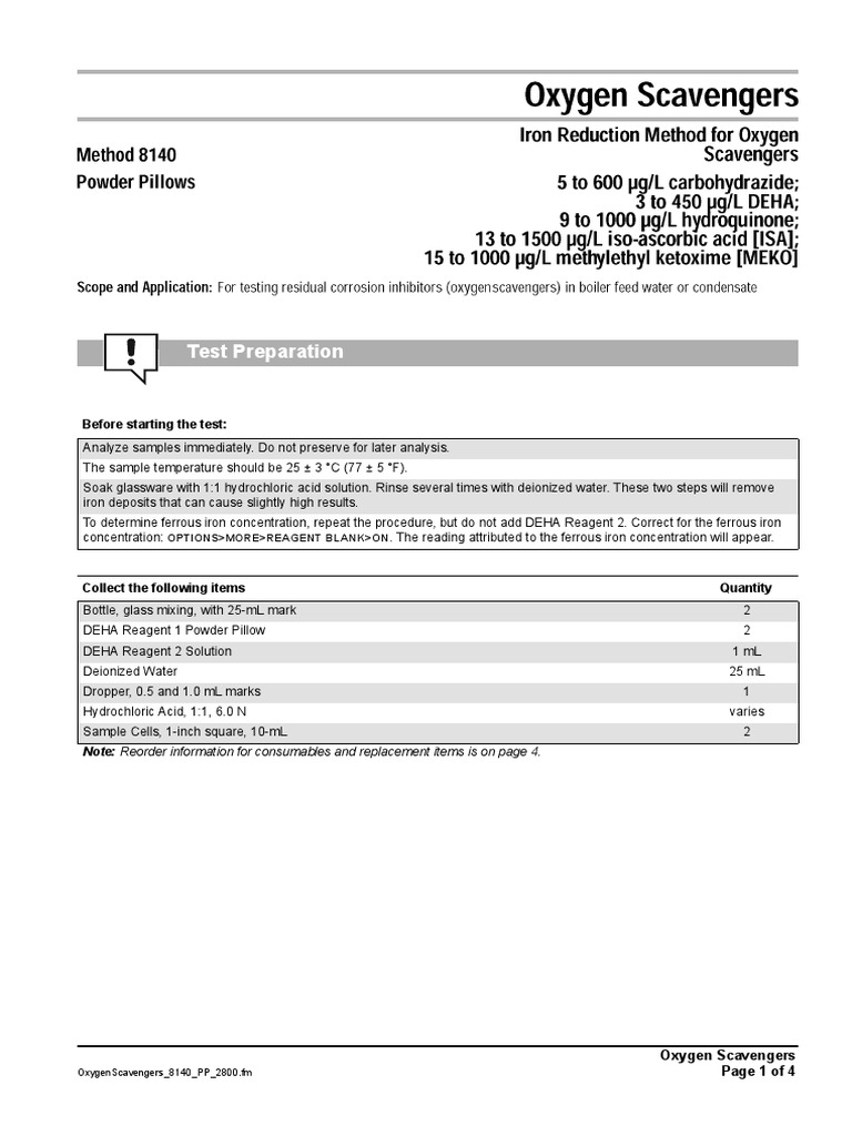 Metodo HACH 8140 - DEHA | PDF | Magnesium | Iron