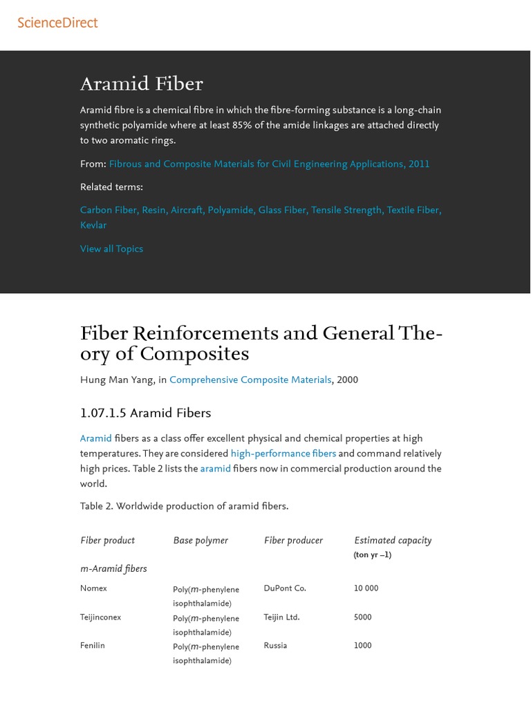Aramid Fiber: Fiber Reinforcements and General The-Ory of Composites ...