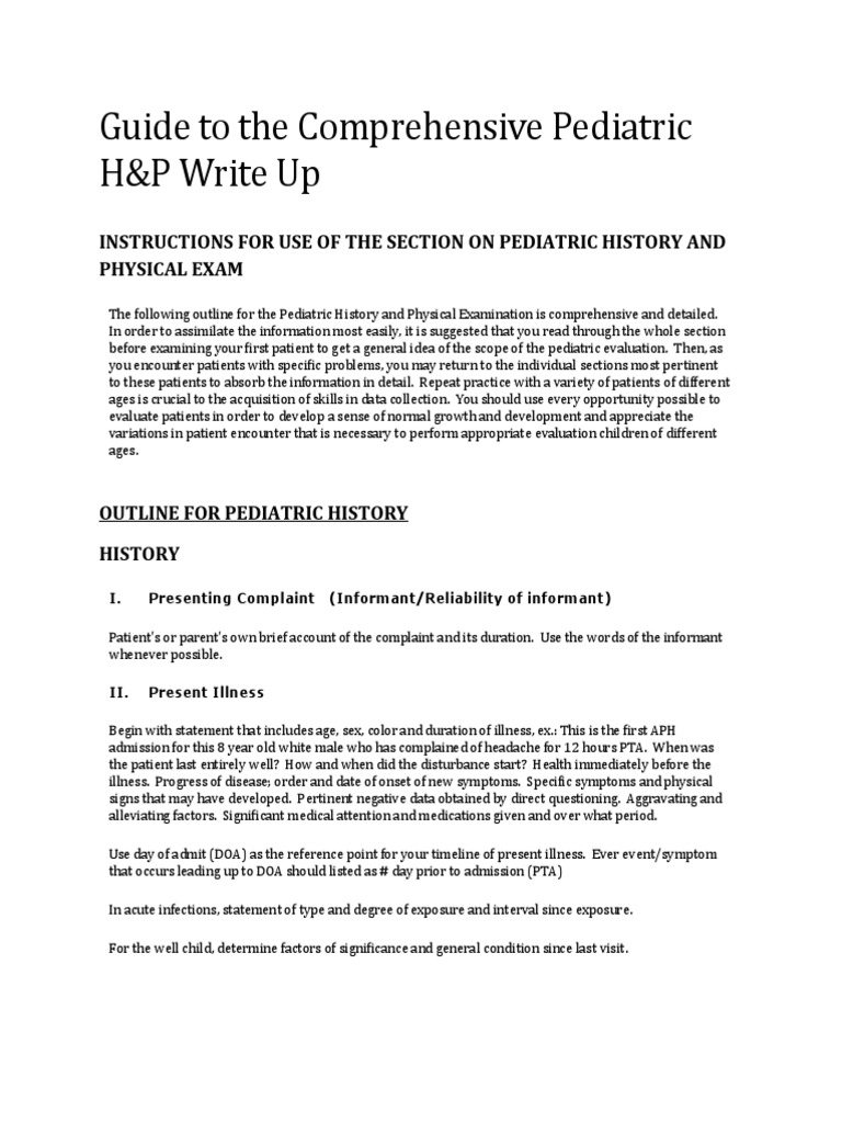 Guide To The Comprehensive Pediatric H and P Write Up PDF | PDF ...