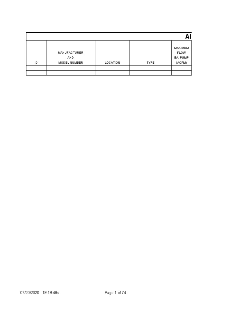 Air Compressor Schedule: Maximum Manufacturer Flow AND Ea. Pump ID ...